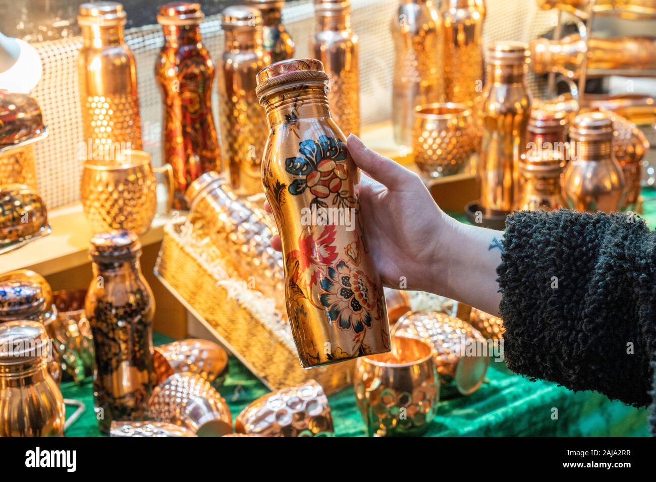 Copper water bottles Stock Photo - Alamy