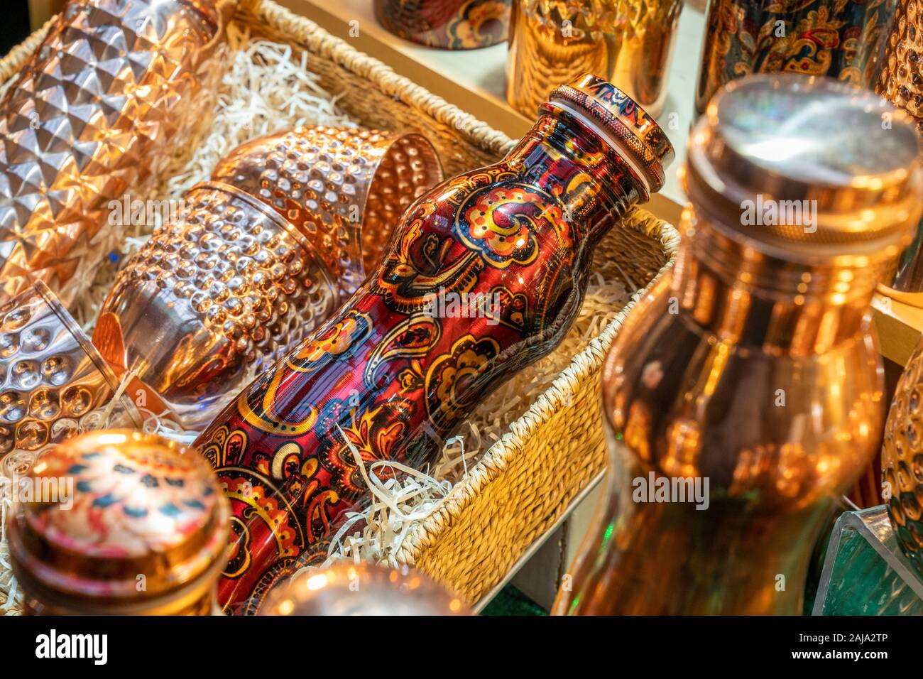 Copper water bottles Stock Photo - Alamy