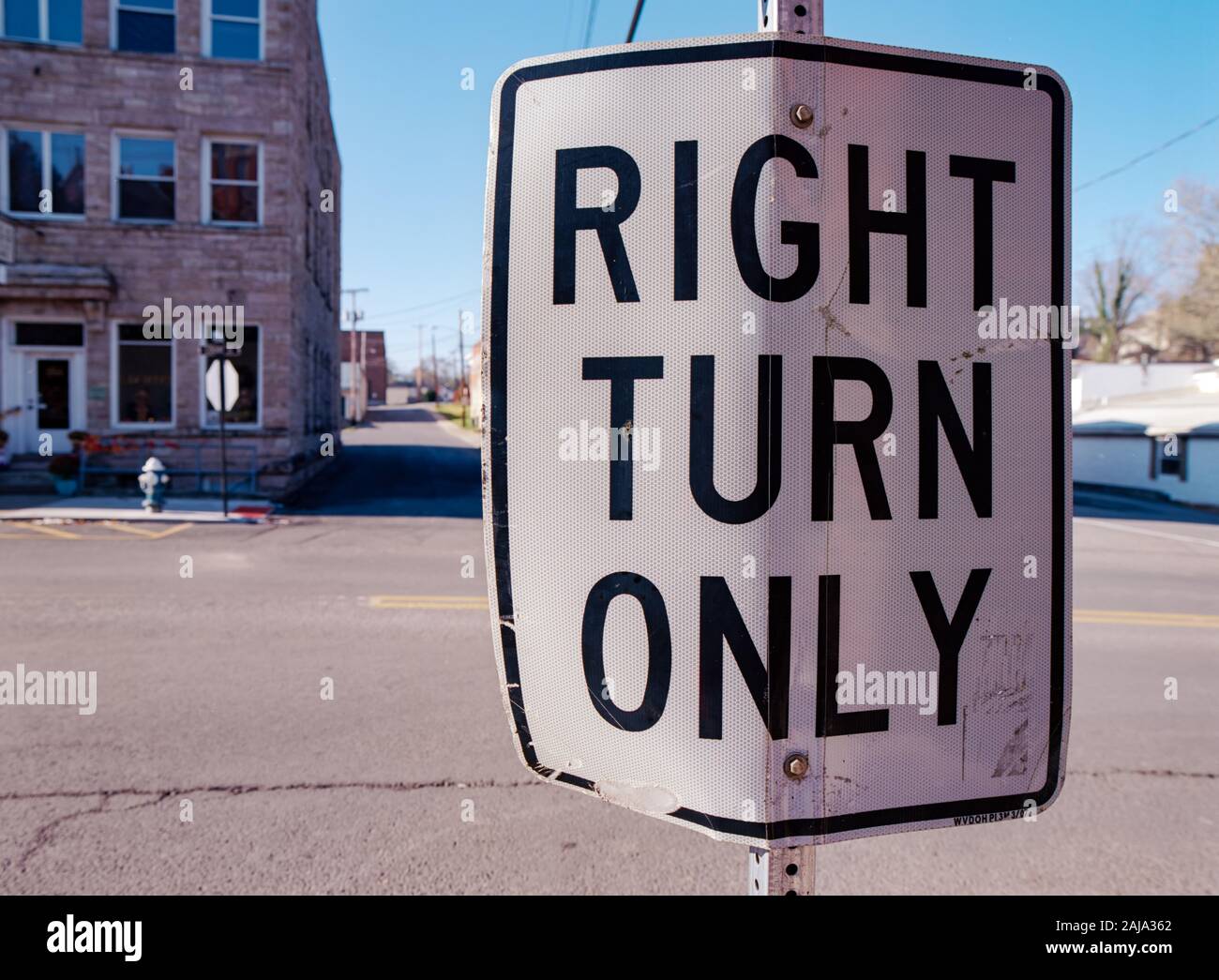 Right Turn Only Sign in Fayetteville West Virginia Stock Photo - Alamy