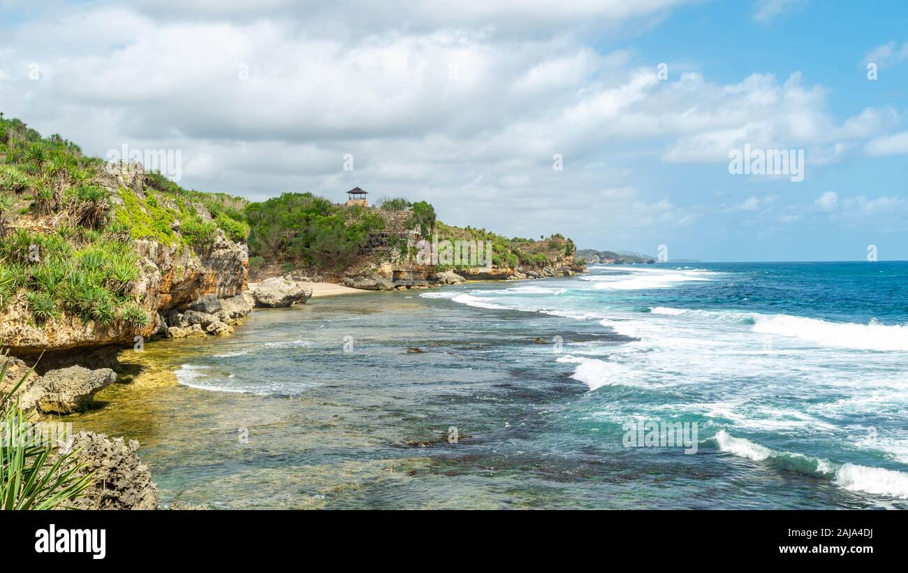 Beautiful view of rocky beach of Kukup Beach, Gunung Kidul, yogyakarta ...