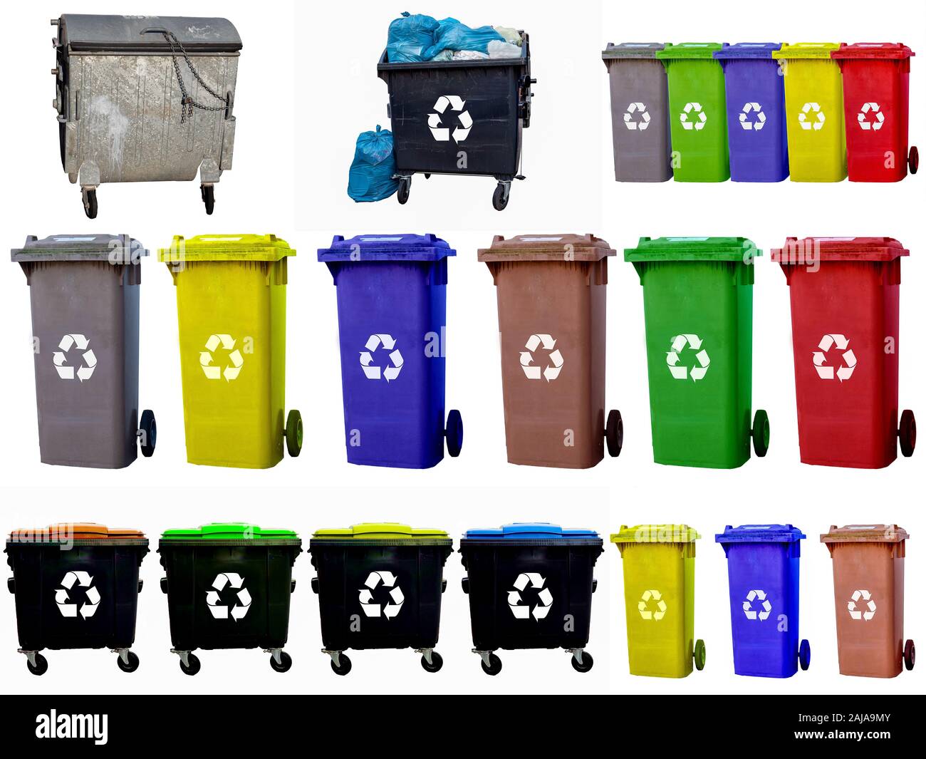 Collage garbage cans of different colors Stock Photo - Alamy