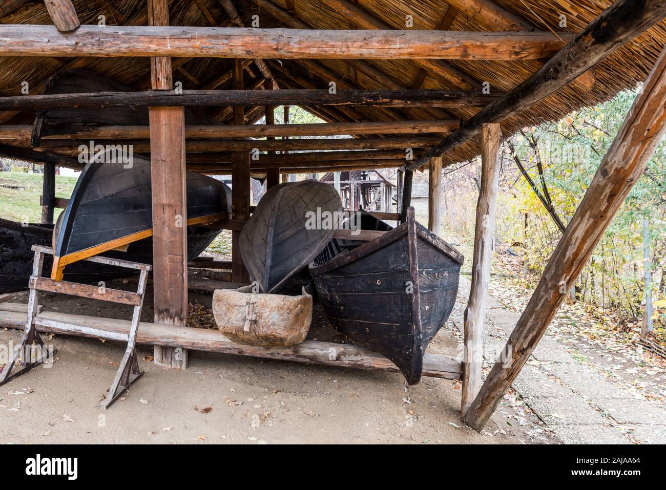 Authentic peasant boat in houses from all over Romania in Dimitrie ...