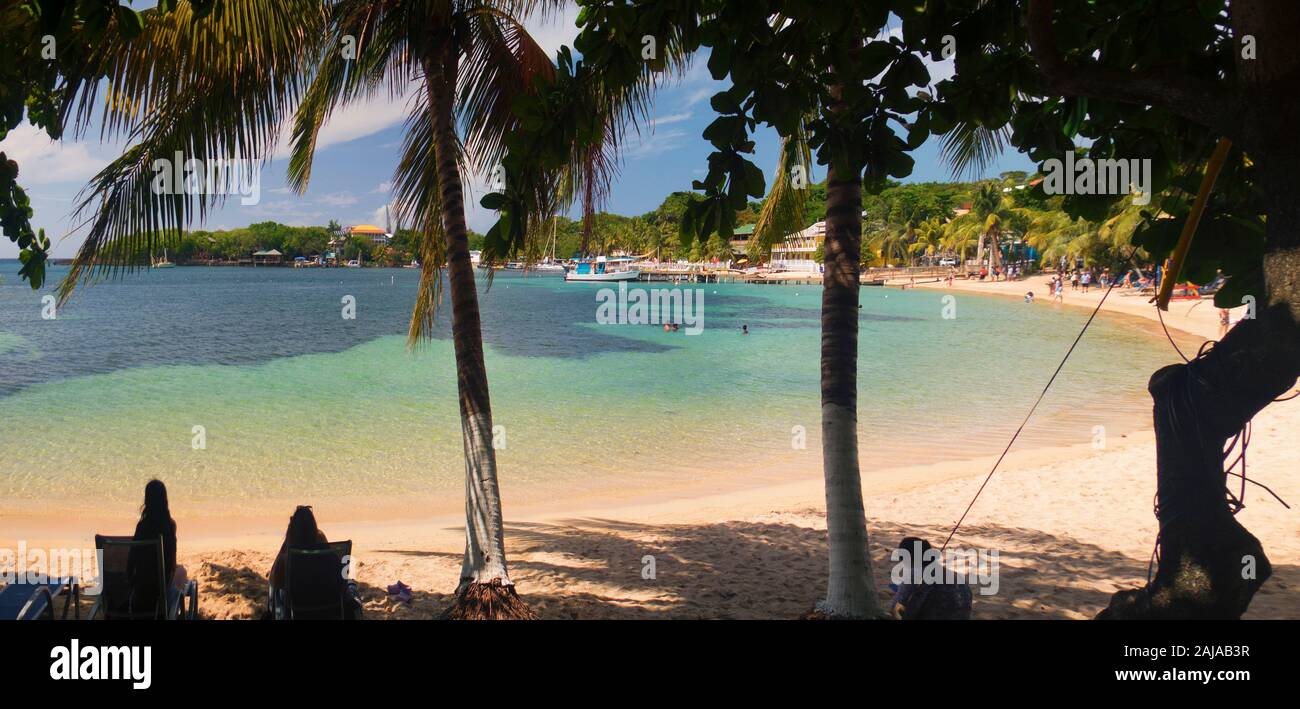Half Moon Bay, Roatan, Honduras; stitched image- merged Stock Photo - Alamy