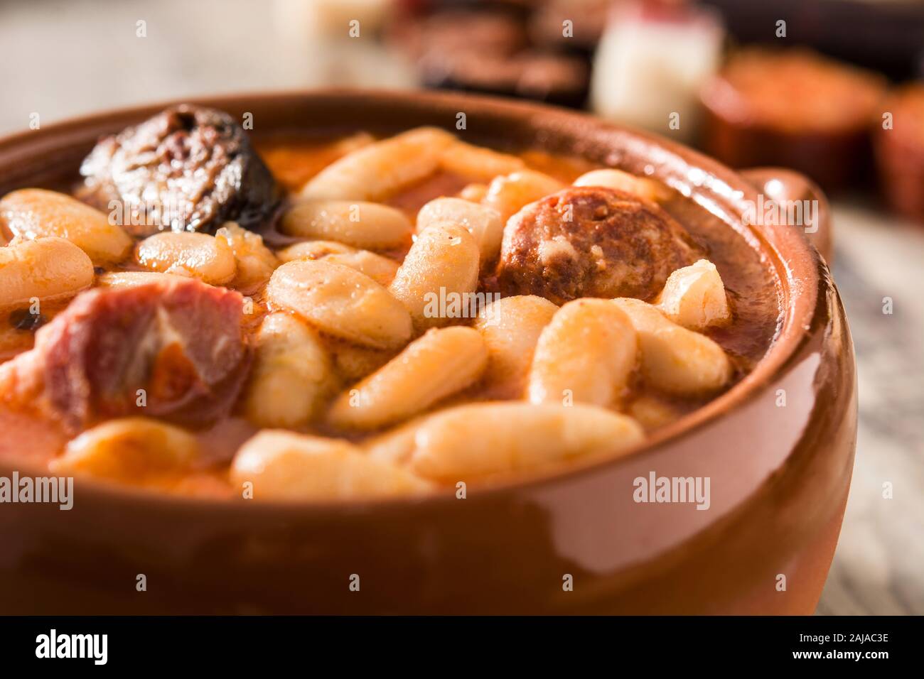Typical Spanish fabada asturiana background Stock Photo - Alamy