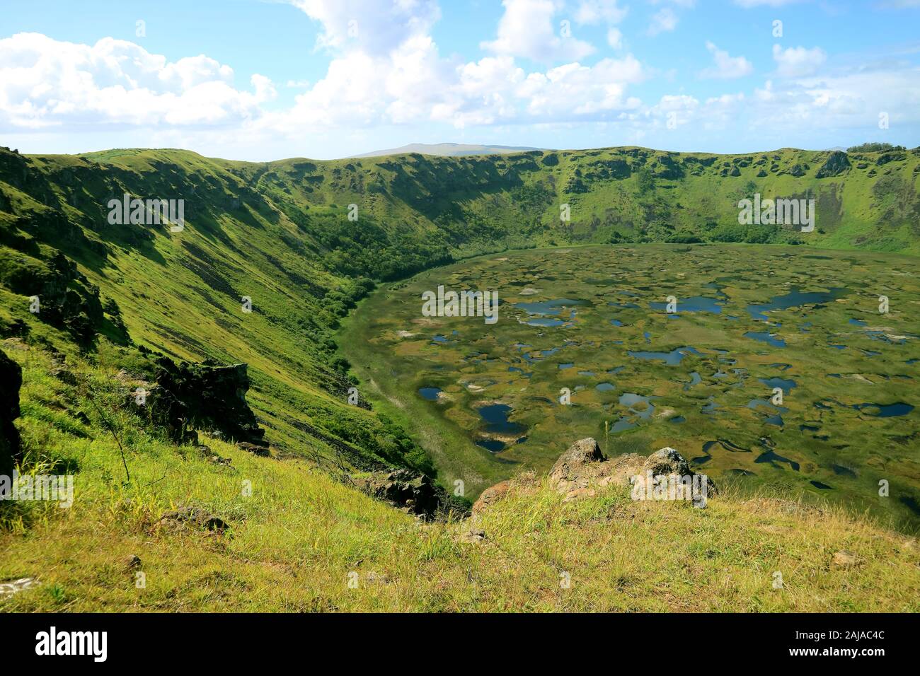 Amazing Crater Lake of Rano Kau Volcano View from Orongo Ceremonial ...