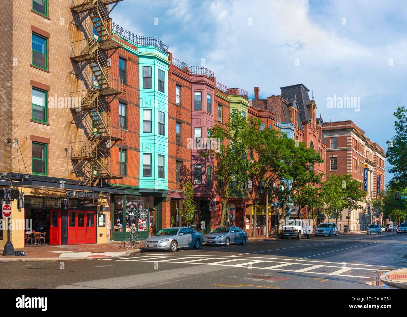 Boston - June 2016, USA: View of the typical street of Boston in Back ...