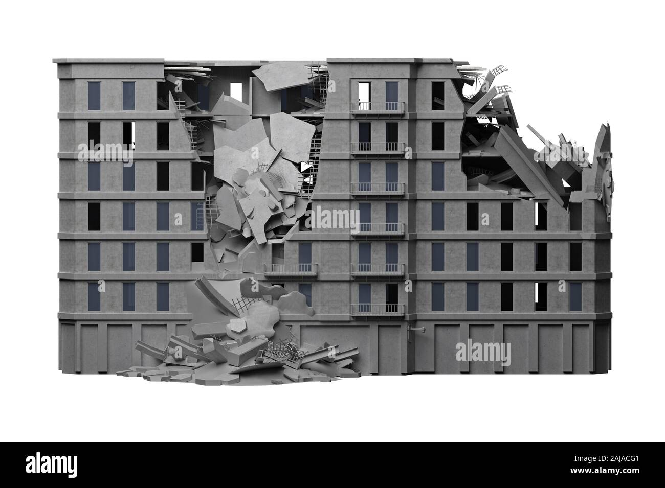 destroyed public building isolated on white. 3d rendering Stock Photo ...