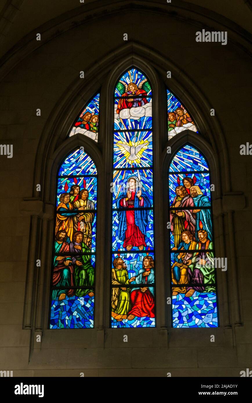 The colourful glass window of the Madrid Cathedral, Madrid, Spain Stock ...
