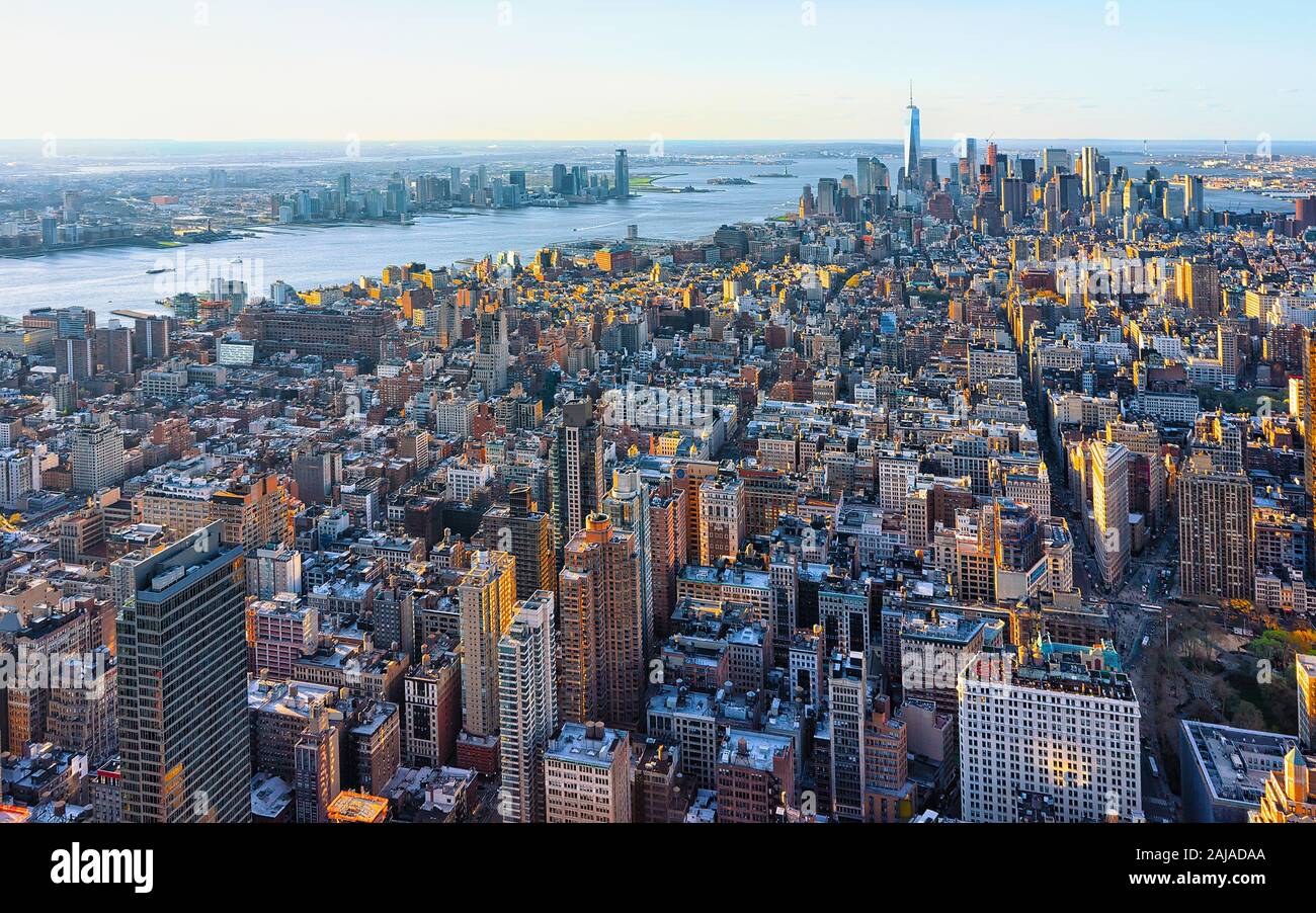 Aerial view on Skyline in Downtown Lower Manhattan NY America reflex ...