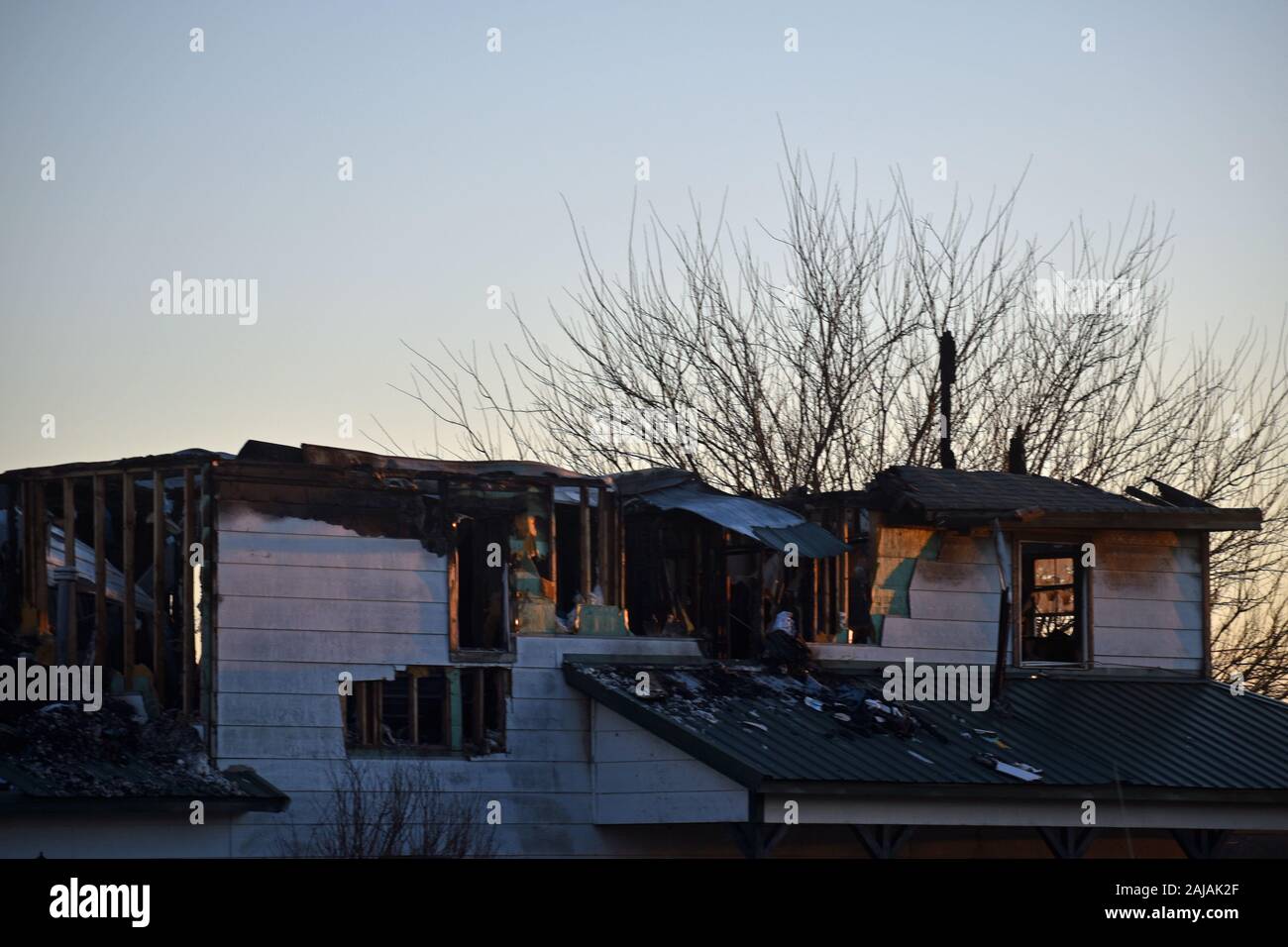 Fire Damaged Farm Home Stock Photo - Alamy