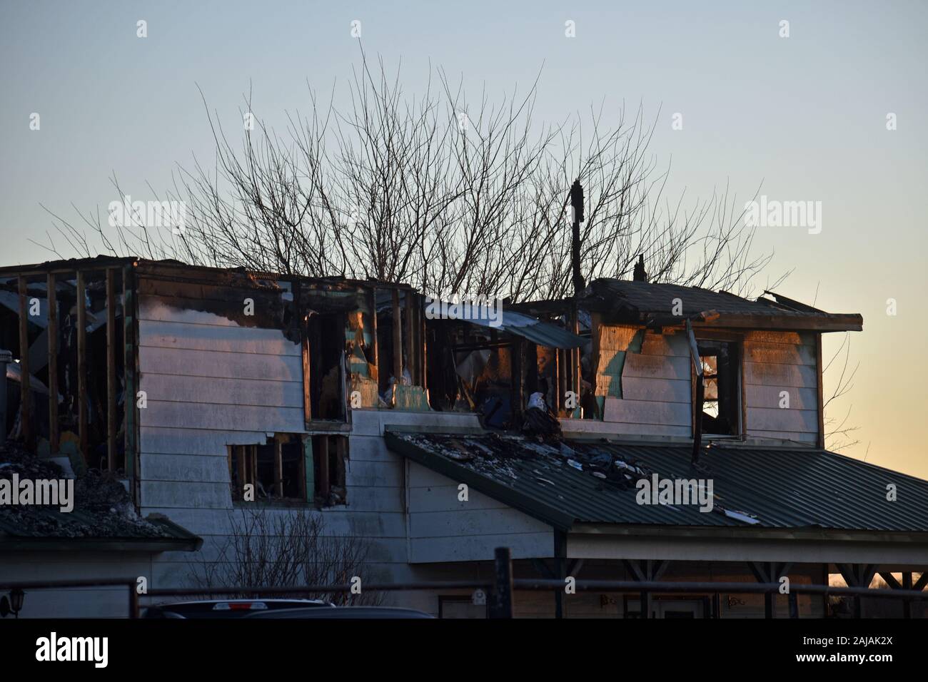 Fire Damaged Farm Home Stock Photo - Alamy