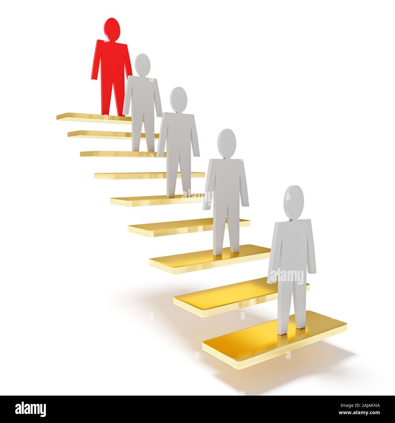 3d people stand on the stairs. On the top step is a red man. Business ...
