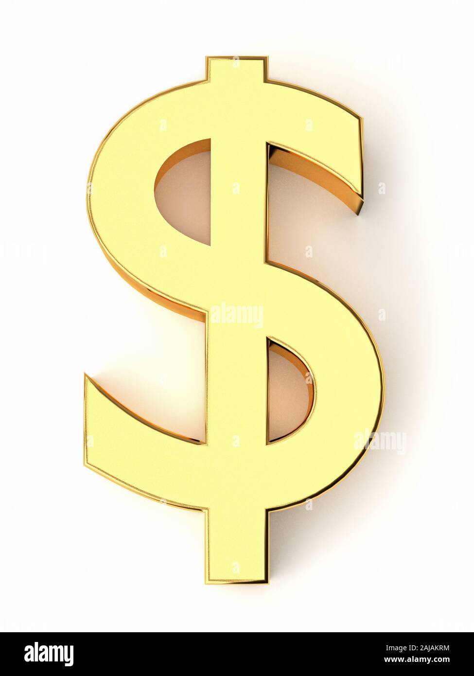 Golden dollar sign isolated on white background with shadow. 3d ...