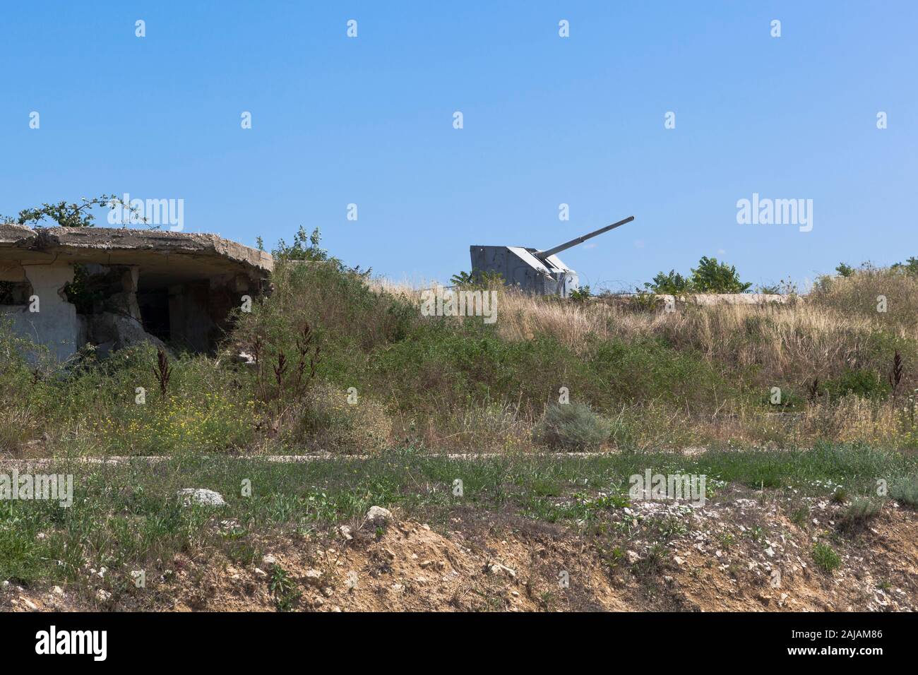 Sevastopol, Crimea, Russia - July 25, 2019: Remains of the battery ...