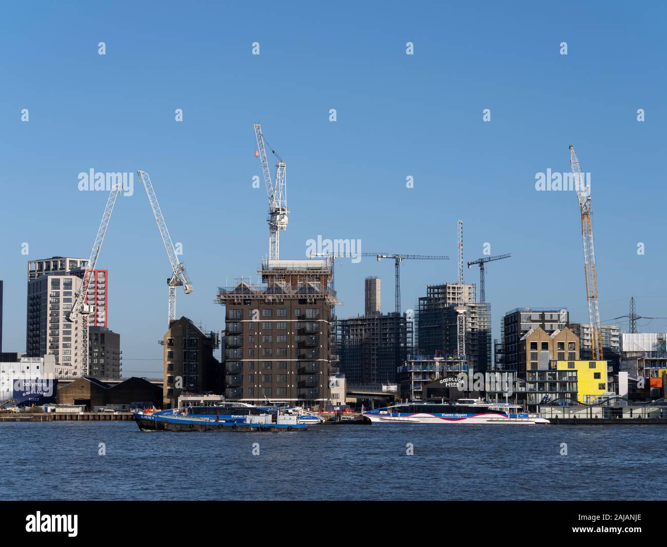 GOOD LUCK HOPE WHARF QUAY BALLYMORE CONSTRUCTION LONDON ACROSS RIVER ...