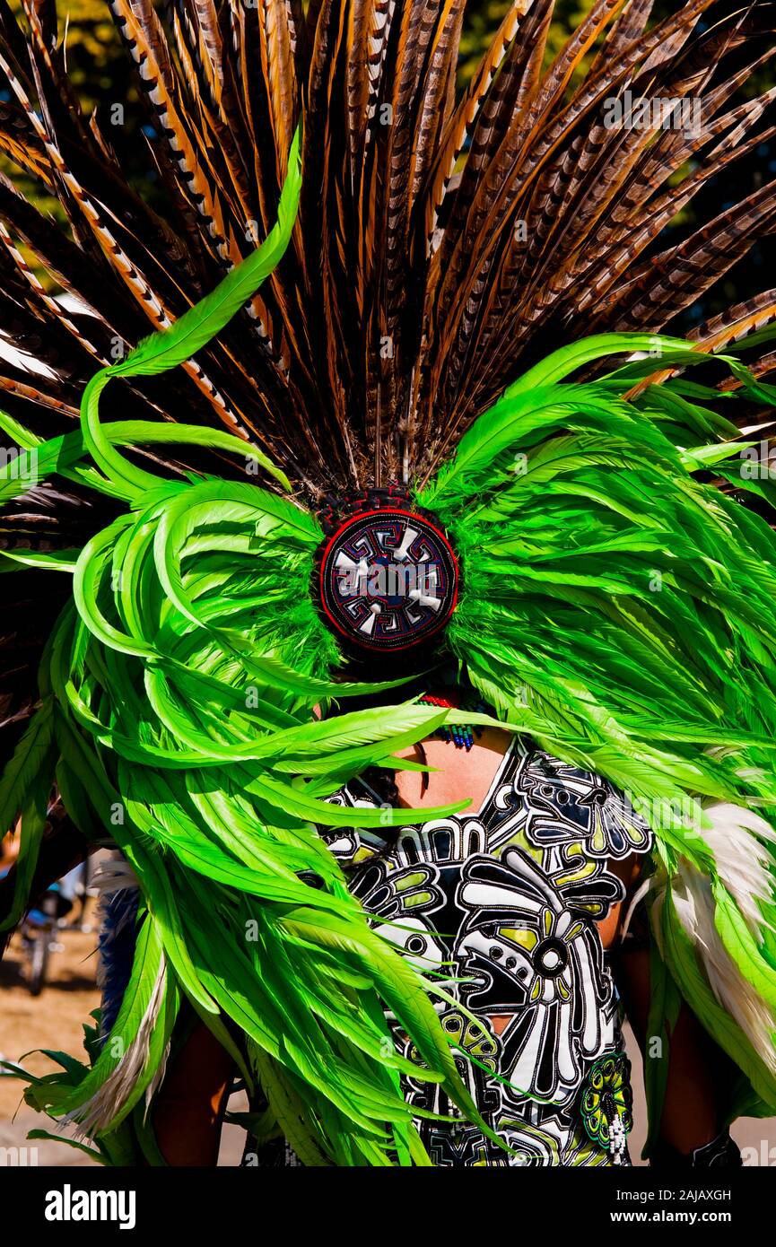 Headdress of Aztec Indian Dancer getting ready to do an Indian dance ...