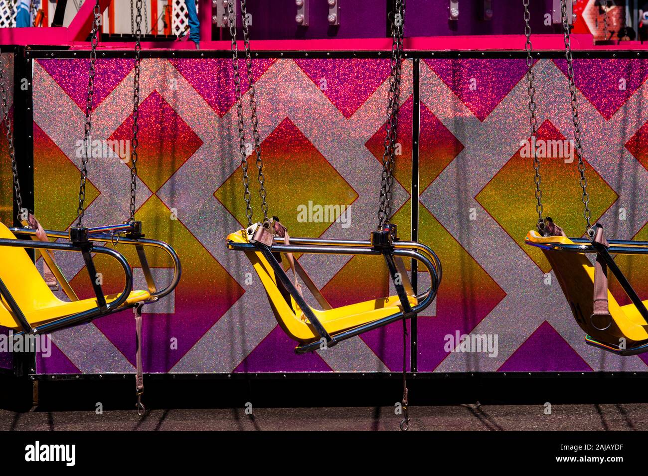 Evergreen State Fair with swing ride close-up on a summer day Stock ...