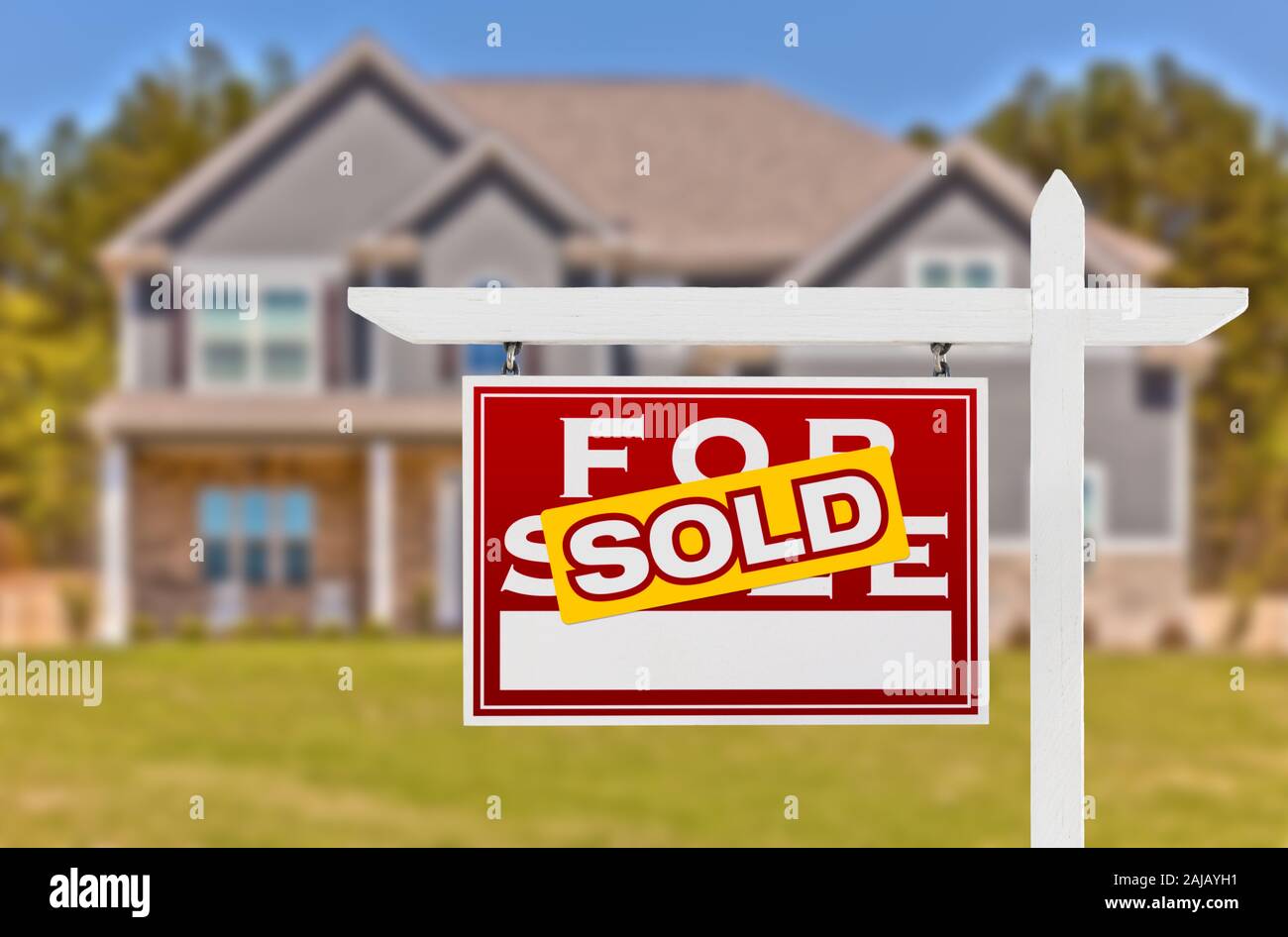 Sold Home For Sale Real Estate Sign in Front of Beautiful New House ...