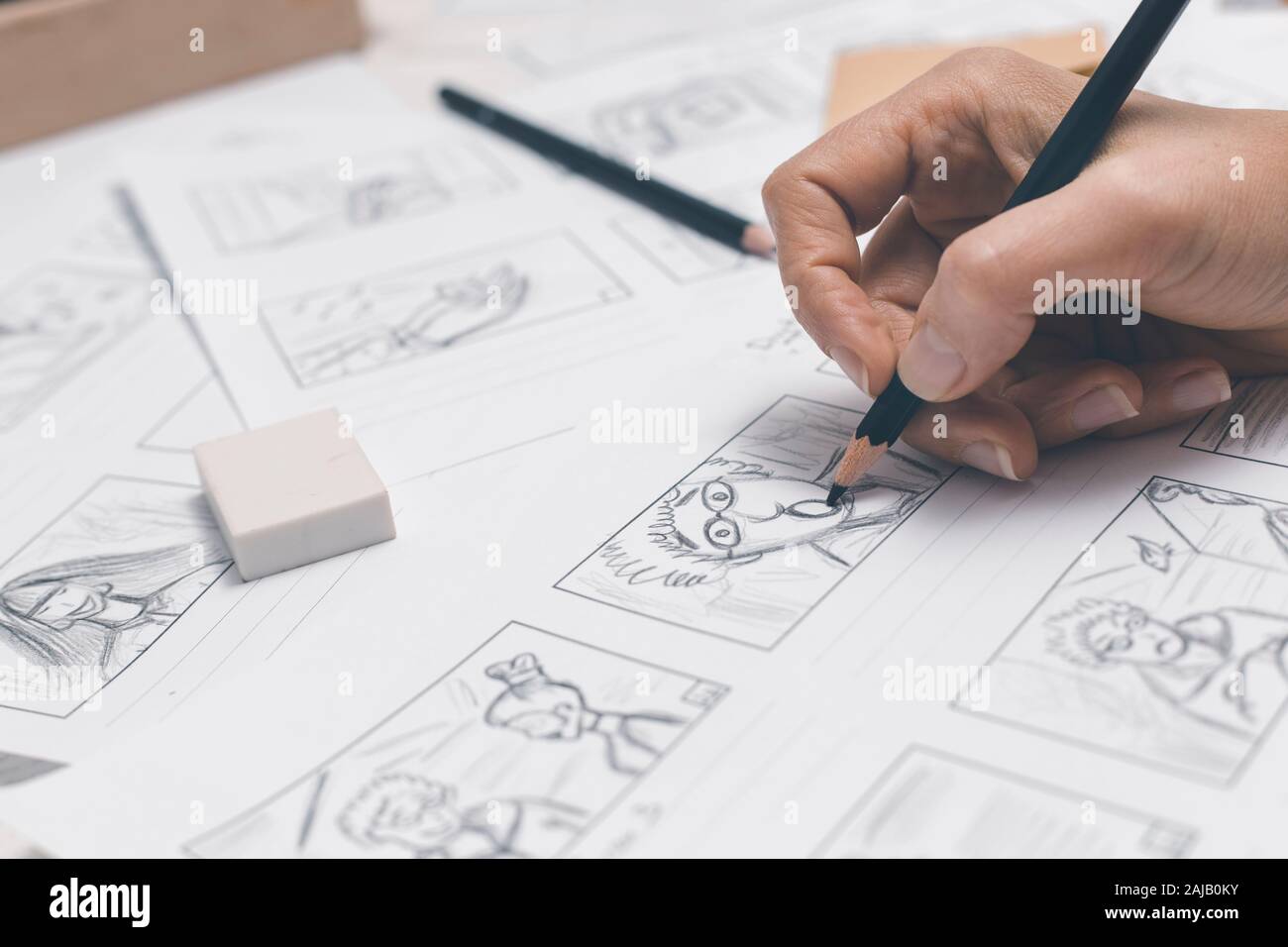 Design drawings of storyboards for animated cartoons Stock Photo - Alamy