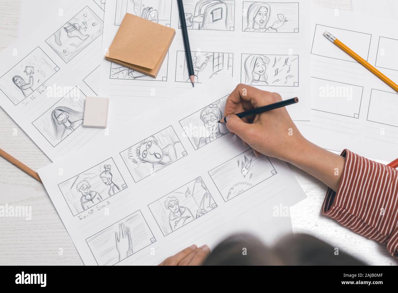 Design drawings of storyboards for animated cartoons Stock Photo - Alamy