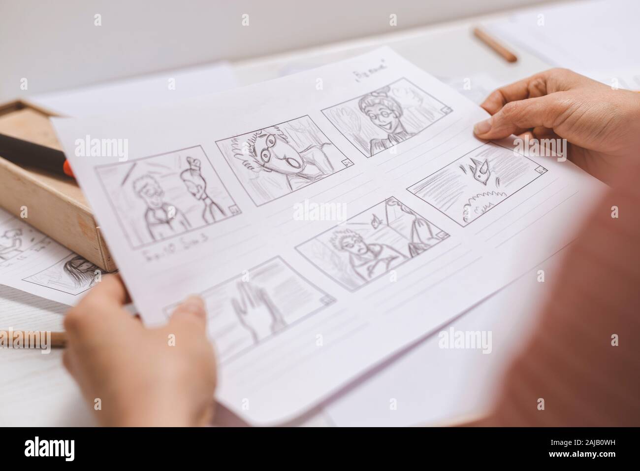 Design drawings of storyboards for animated cartoons Stock Photo - Alamy