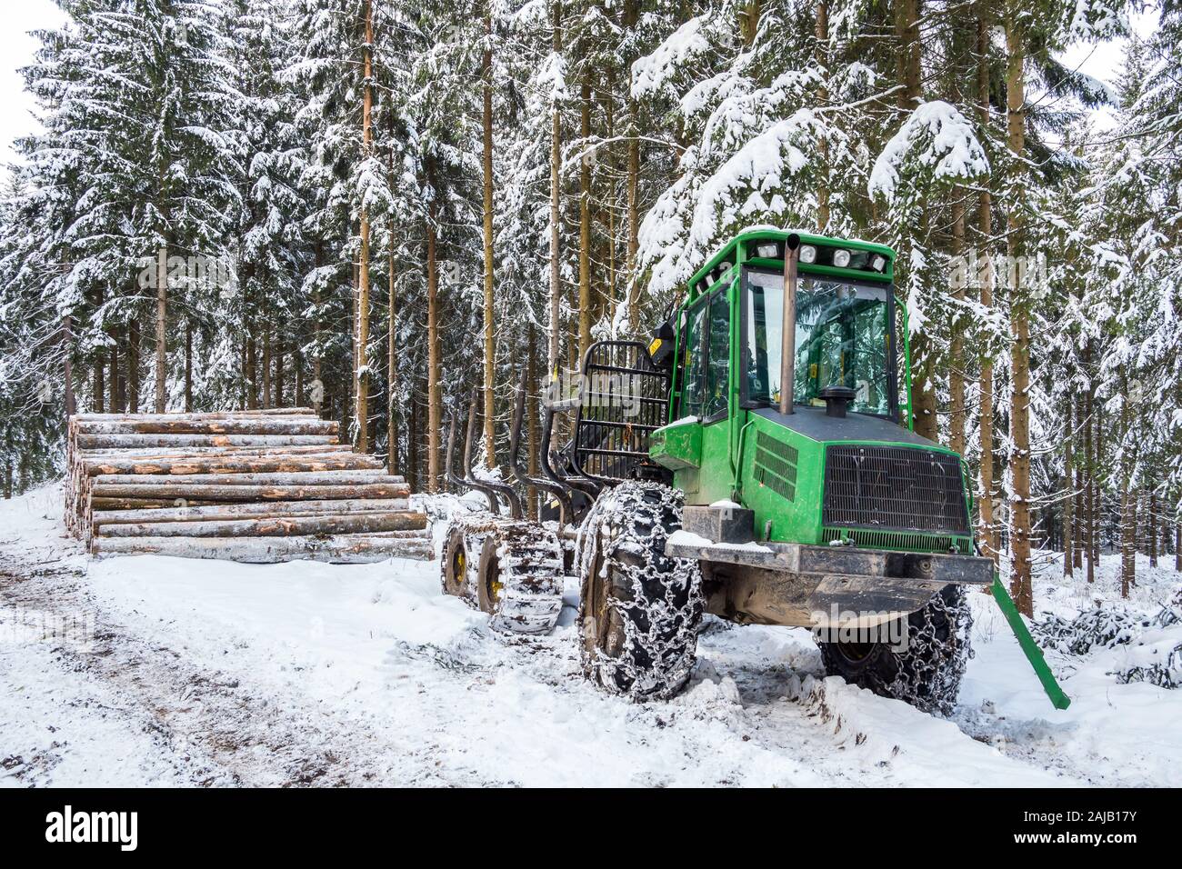 Forestry work in winter Stock Photo - Alamy