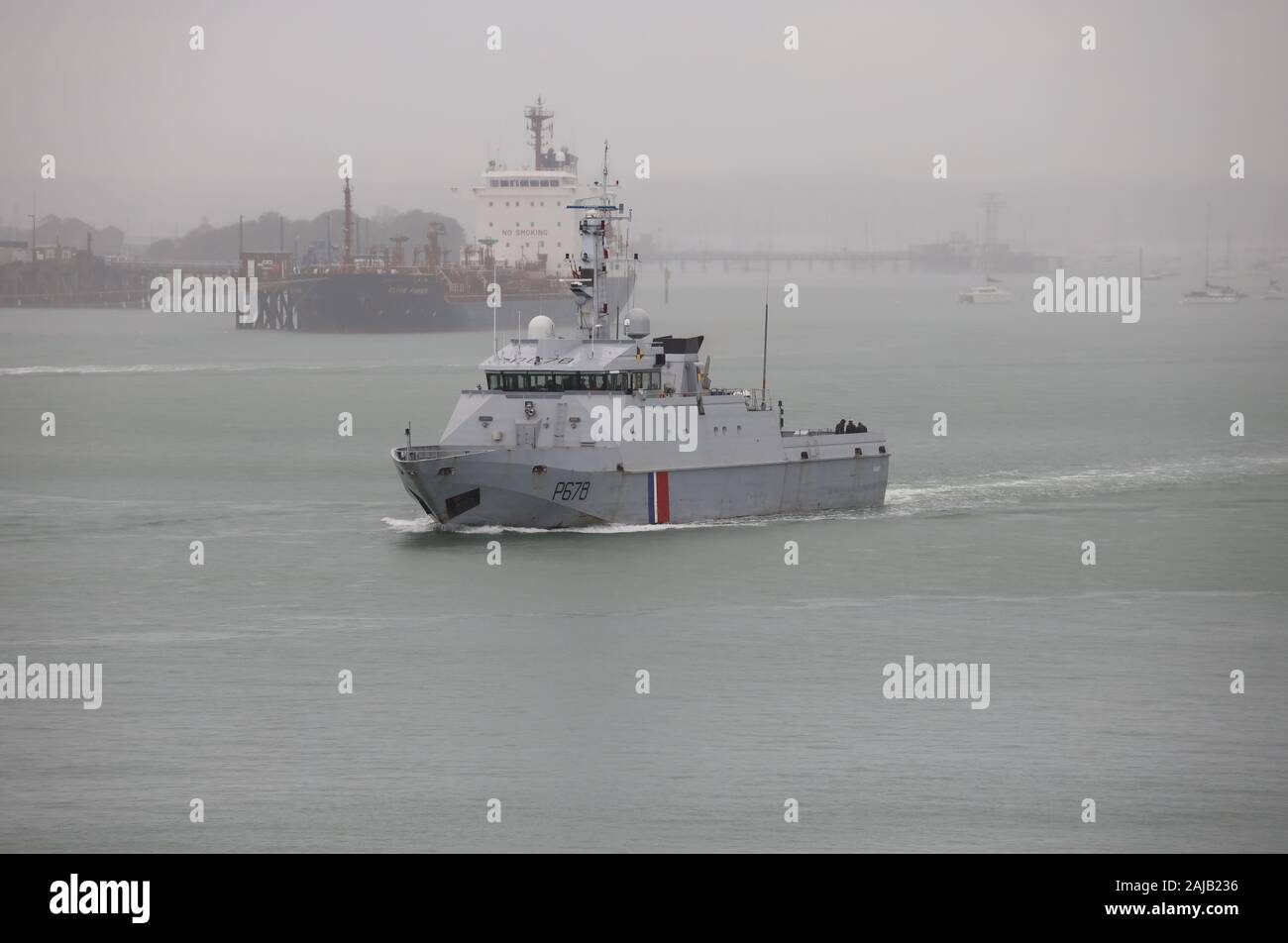 The Flamant class French offshore patrol vessel FS PLUVIER leaves Portsmouth Naval Base after a ...