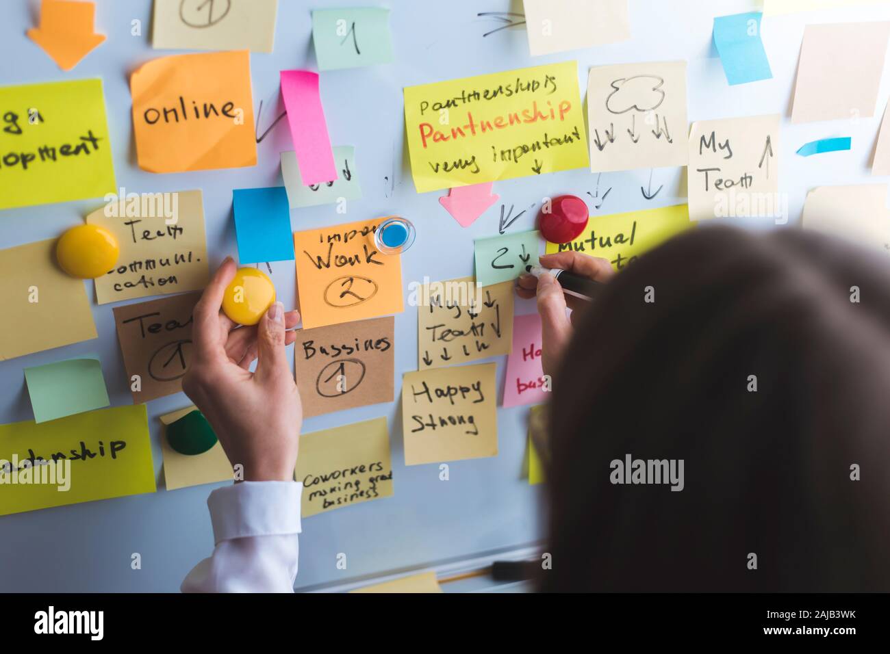 Business people write down an important note, using on the paper ...