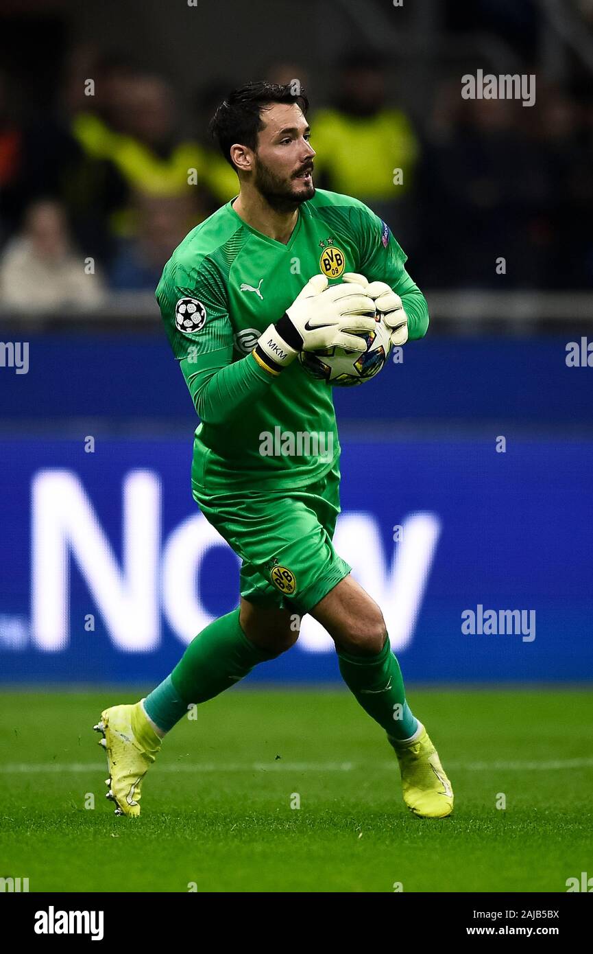 Milan, Italy - 23 October, 2019: Roman Burki of Borussia Dortmund in ...