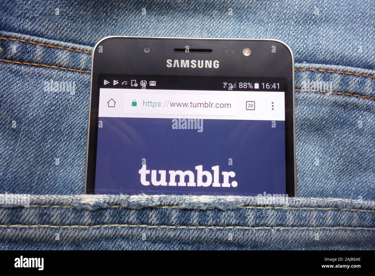 Tumblr website displayed on Samsung smartphone hidden in jeans pocket ...