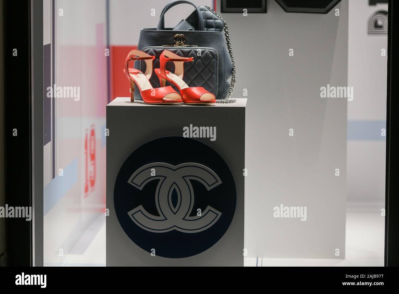 Milan, Italy - February 22, 2019: Chanel luxury accesories and clothing ...