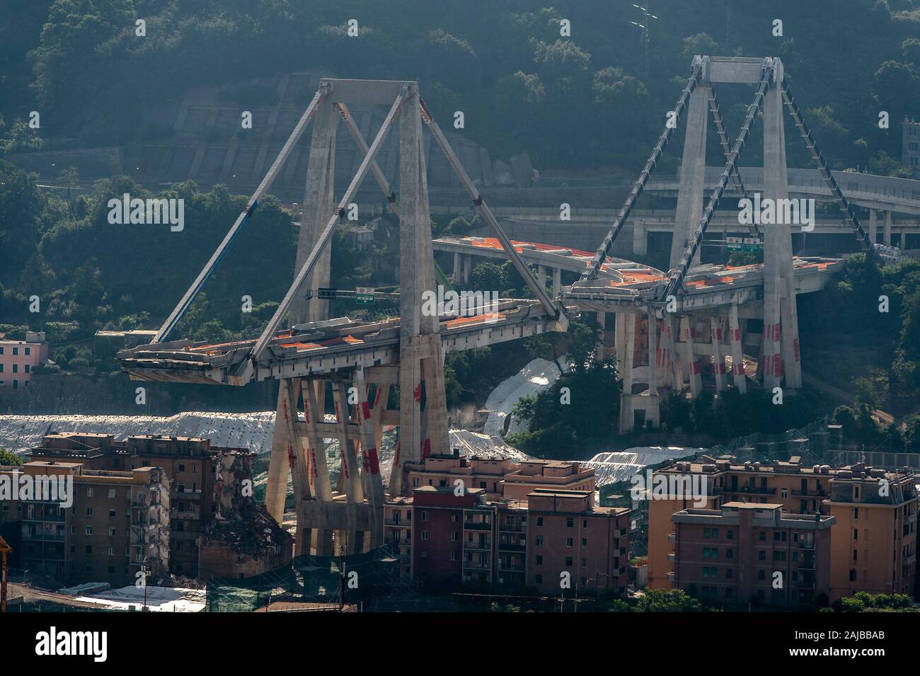 Genoa, Italy - 28 June, 2019: General view of Morandi bridge collapsed ...