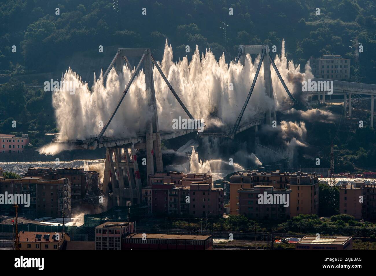 Genoa, Italy - 28 June, 2019: Explosive charges blow up the eastern ...
