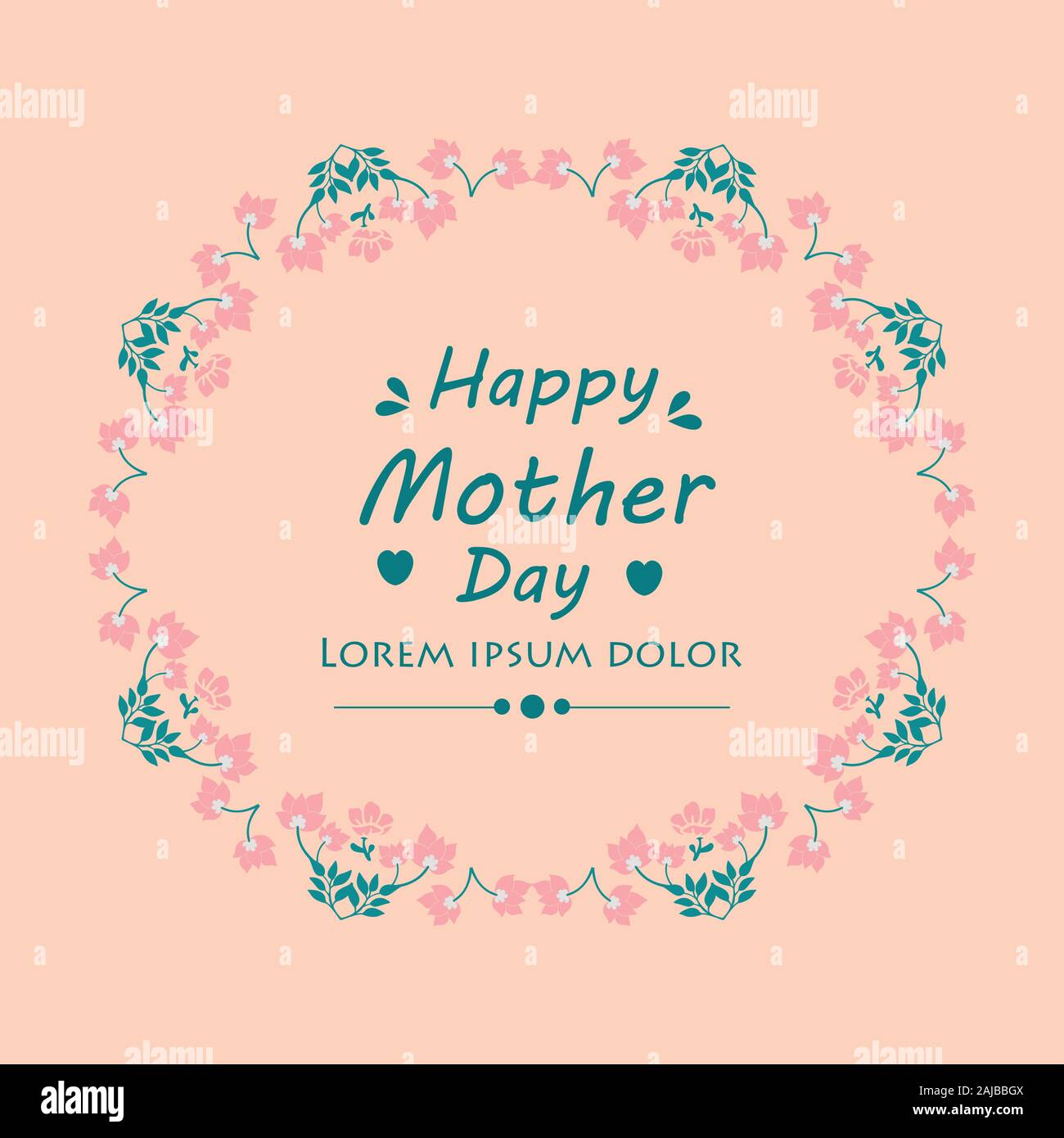 Unique Style and elegant design of happy mother day greeting card, with seamless wreath frame ...