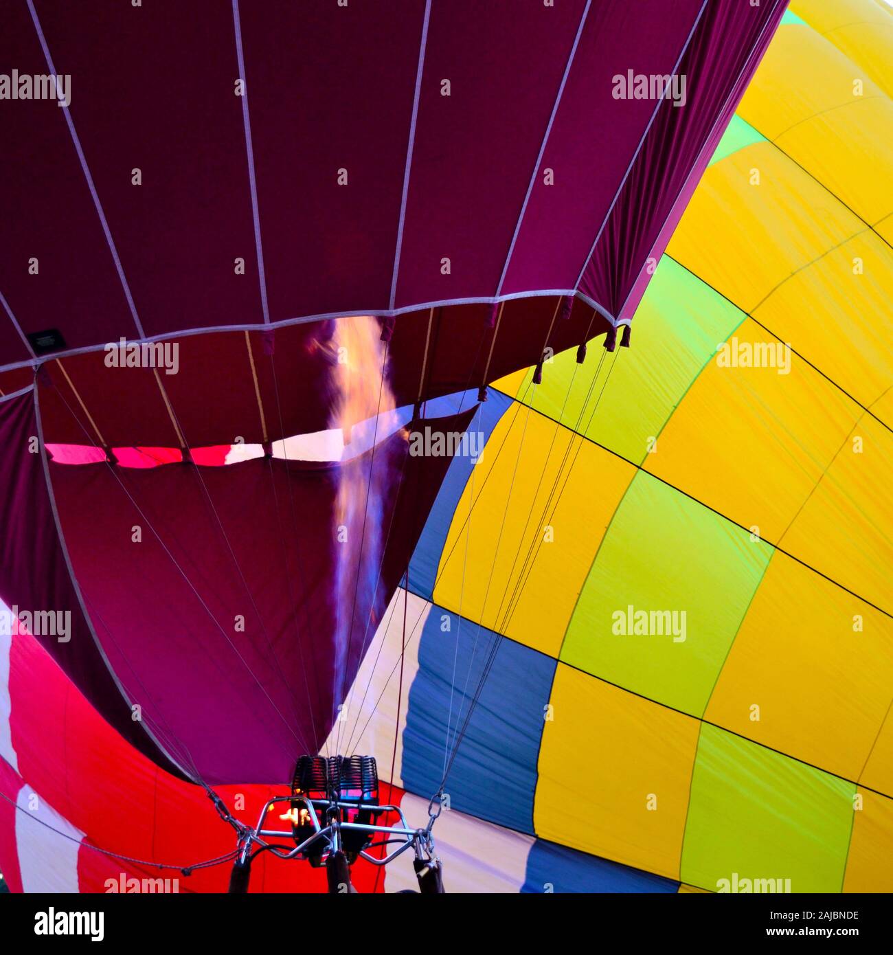 hot air balloon flight and gas burners during operation Stock Photo - Alamy