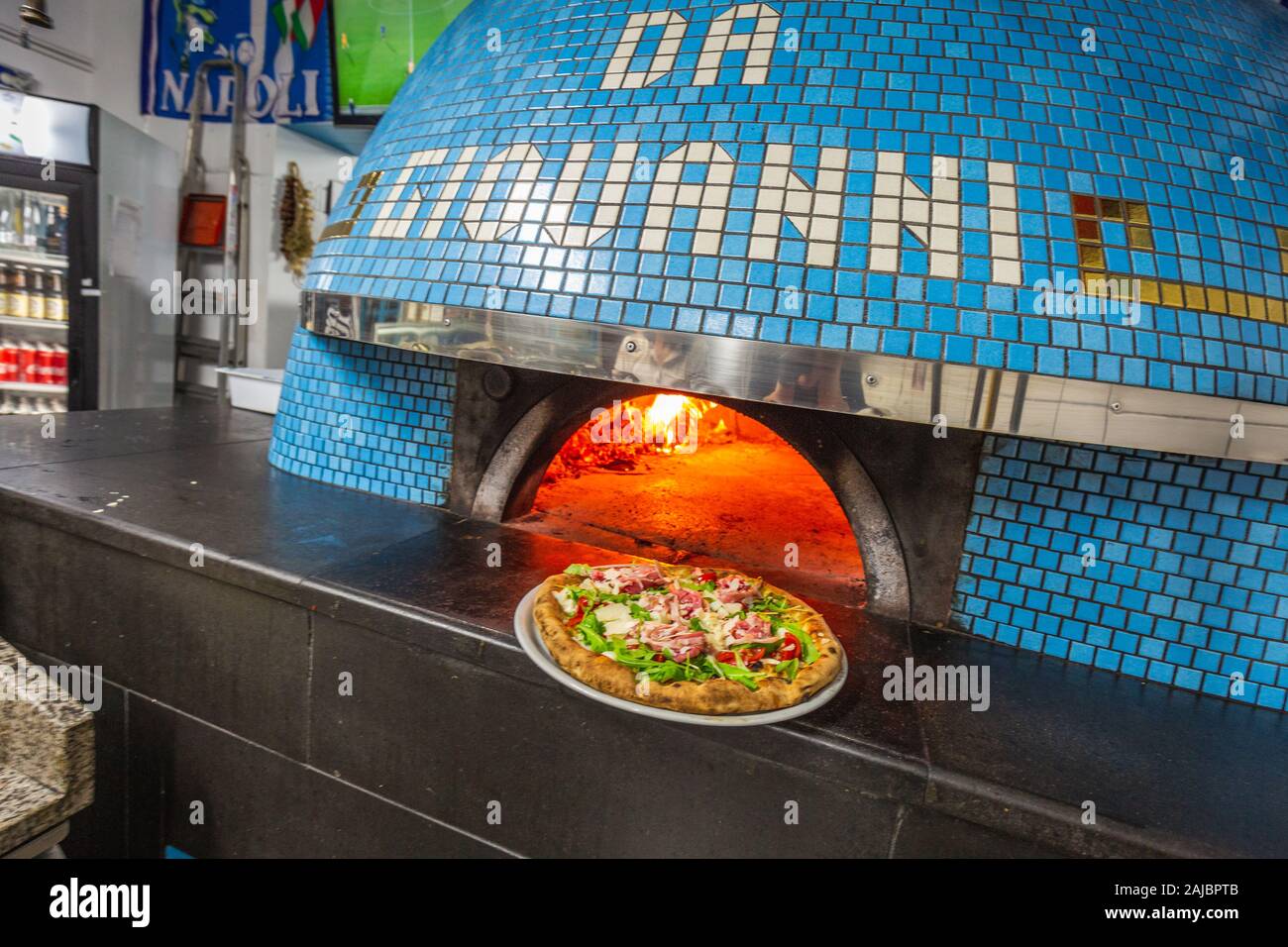 Stromboli, Italy - October 01 2017: Tasty pizza on the famous island of ...