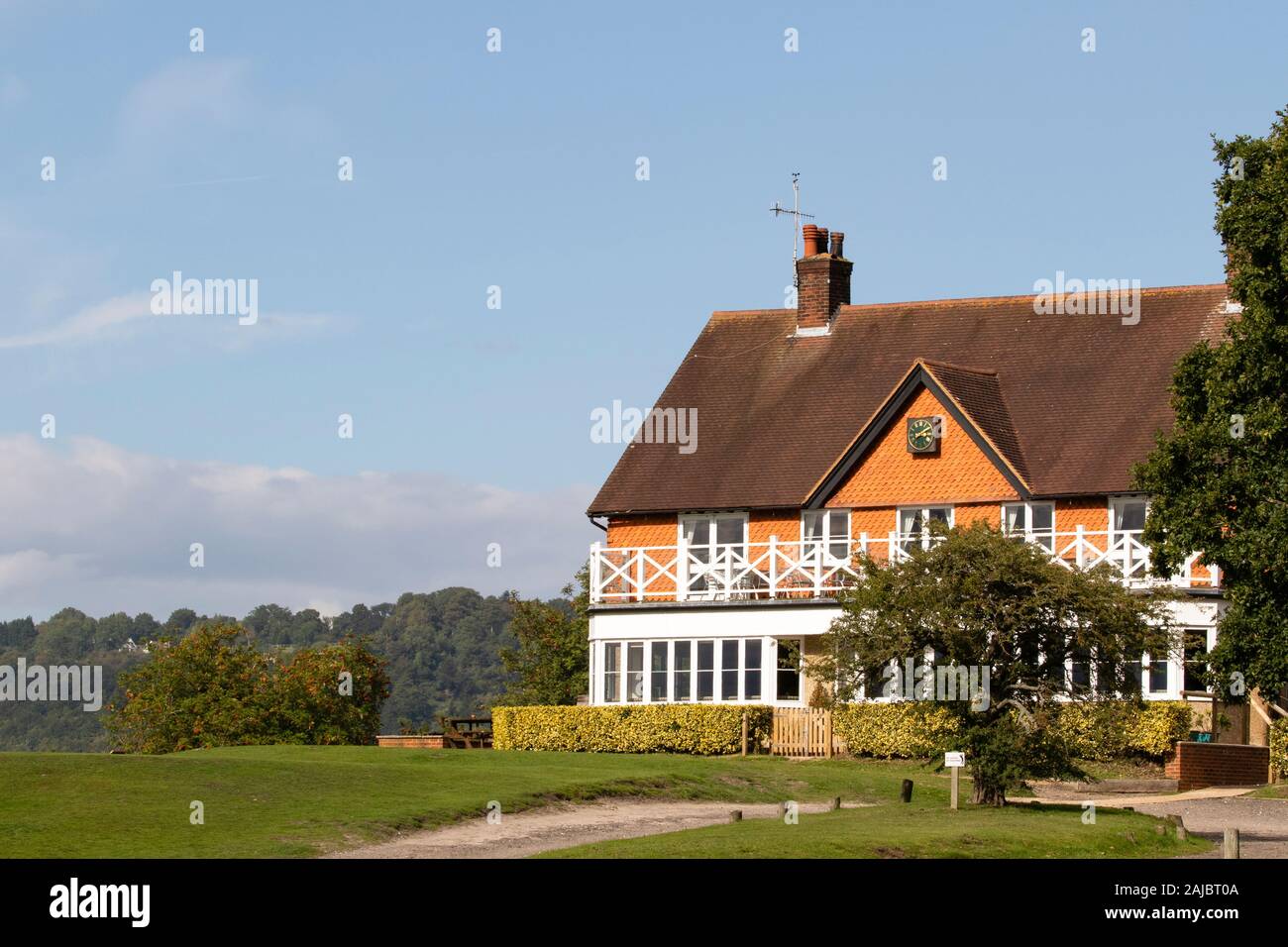 The iconic clubhouse of Reigate Heath Golf Club stands alongside the ...