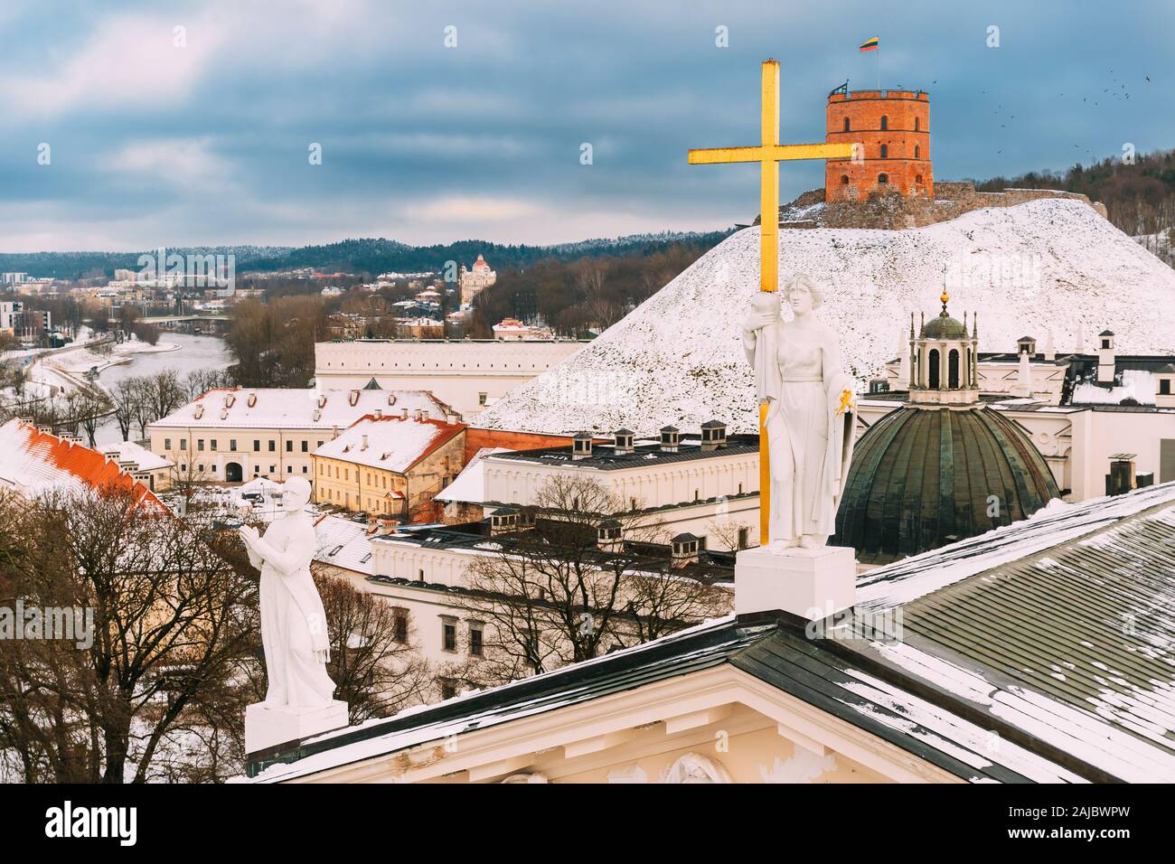 Vilnius Lithuania. Close Pediment Of Cathedral Basilica Of St ...