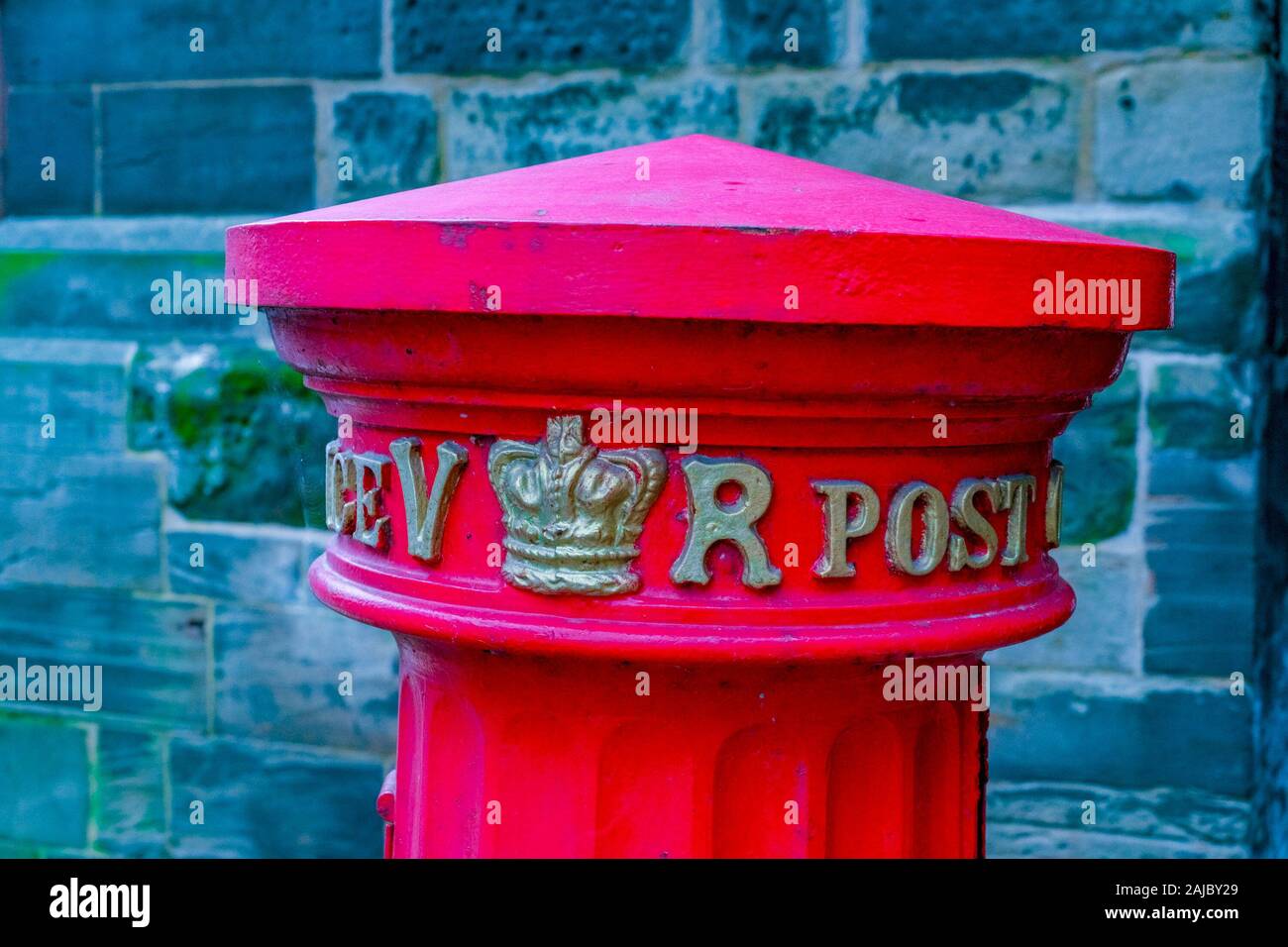 Queen Victoria era, red pillar box, Post Office letter box, Warwick ...