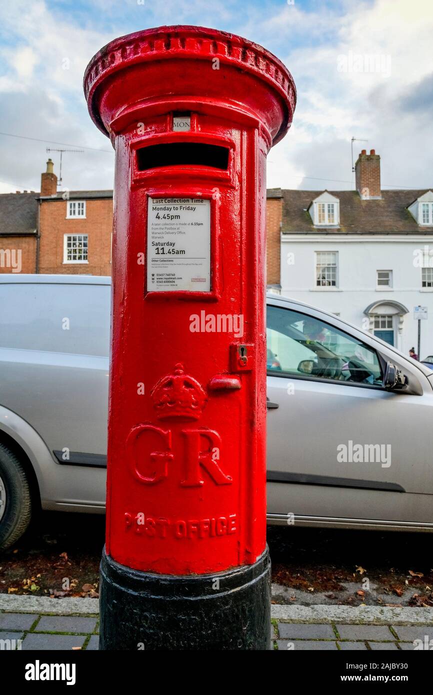 King George, era, GR, red pillar box, Post Office letter box, Warwick ...