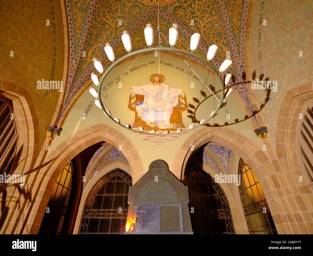 Wall paintings of Jesus Christ, surrounded by colorful ornaments at ...