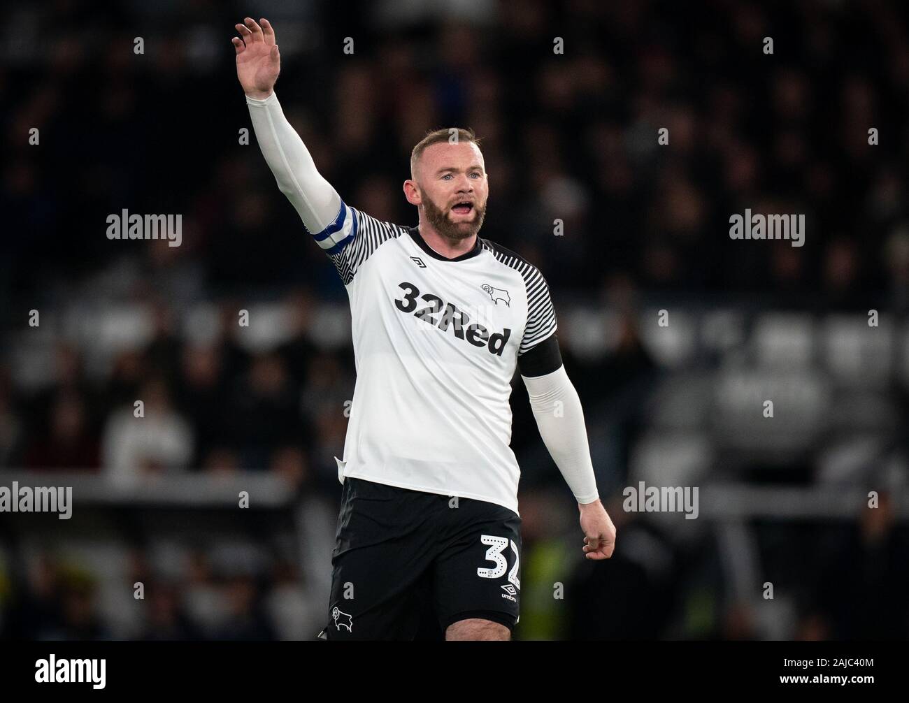 Derby, UK. 02nd Jan, 2020. Wayne Rooney (Player-Coach) of Derby County ...