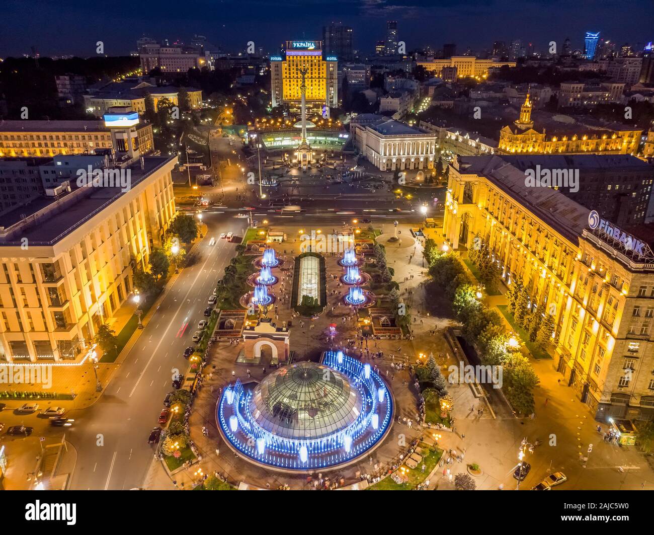 Kiev, Ukraine - July 16 2019: Drone view of the the city center at ...