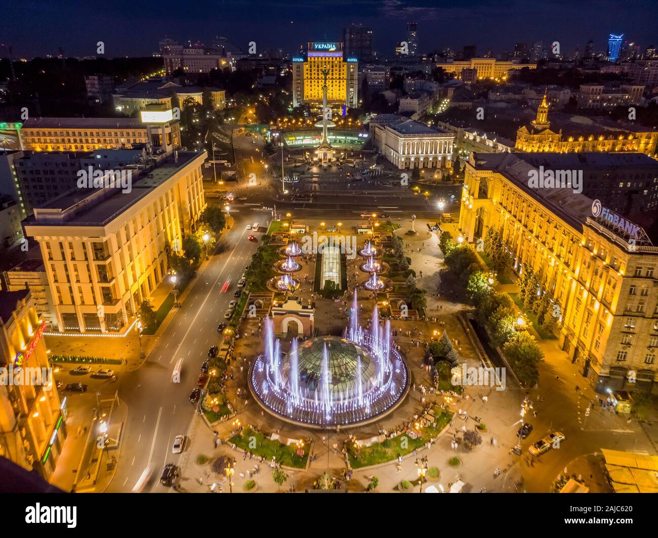 KIEV, UKRAINE - July 16, 2019: Drone view of the the city center at ...