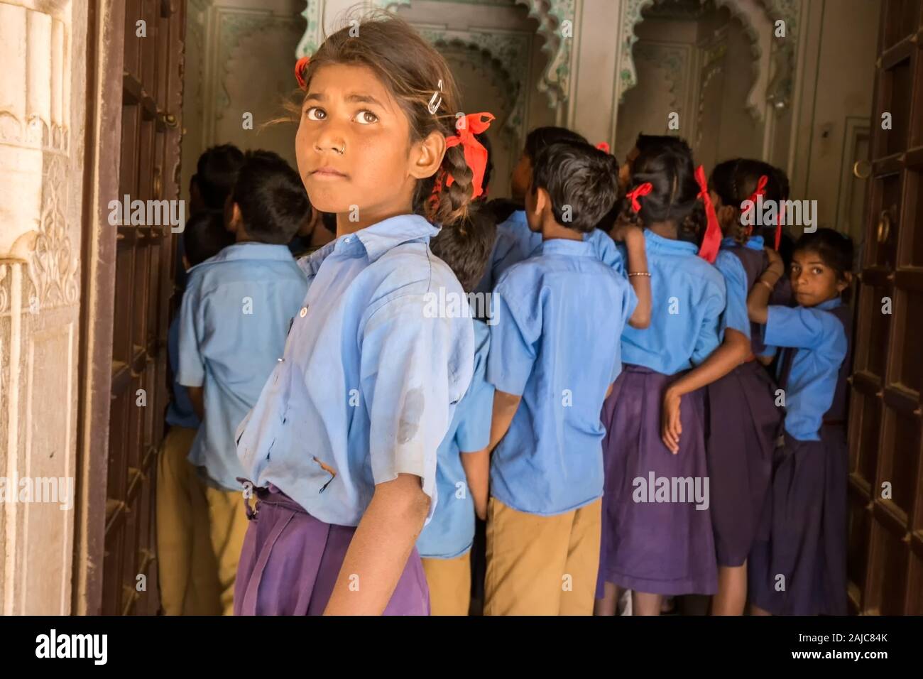Indian schoolgirls in school uniform hi-res stock photography and ...