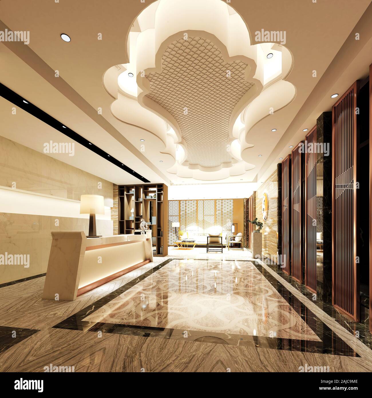 3d render luxury hotel lobby Stock Photo - Alamy