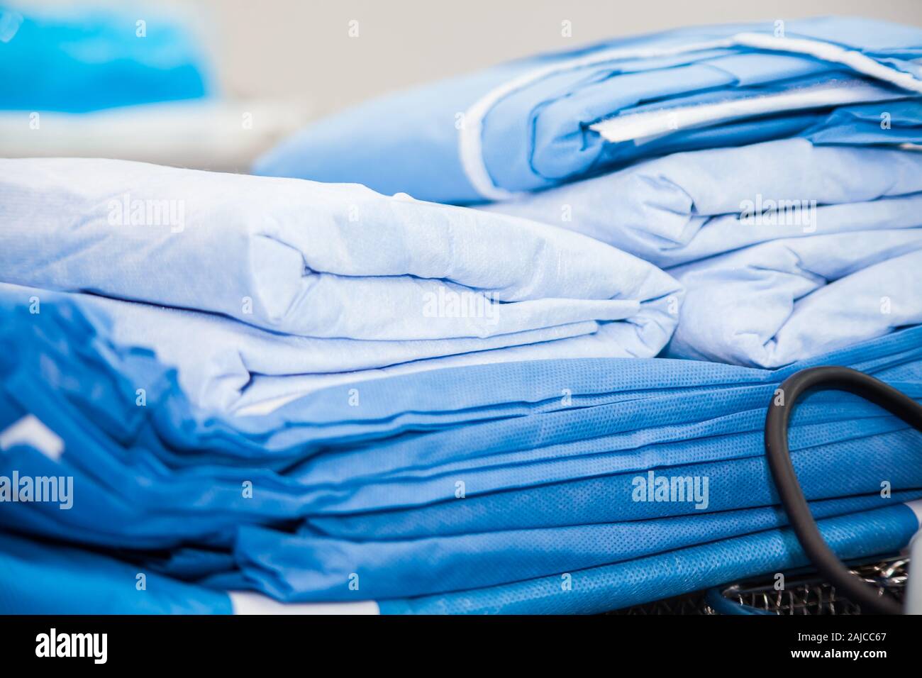 Sterile material and clothing ready for a surgical procedure at an ...