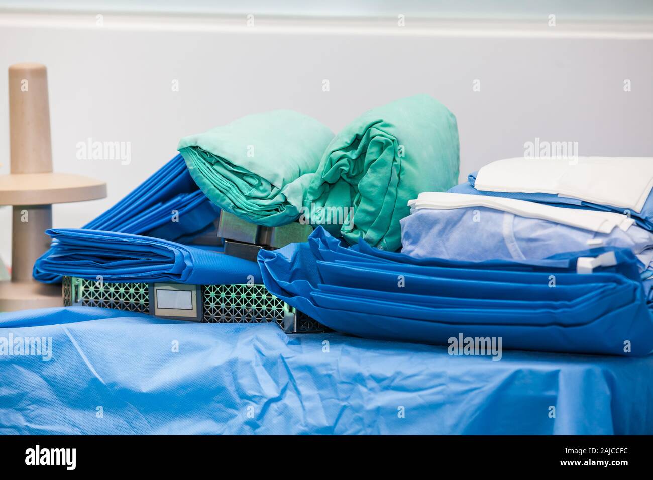 Sterile material and clothing ready for a surgical procedure at an ...