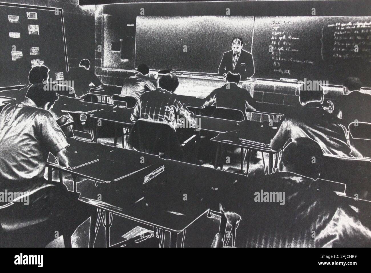 Fine 1970s black and white extreme photography of a classroom full of ...
