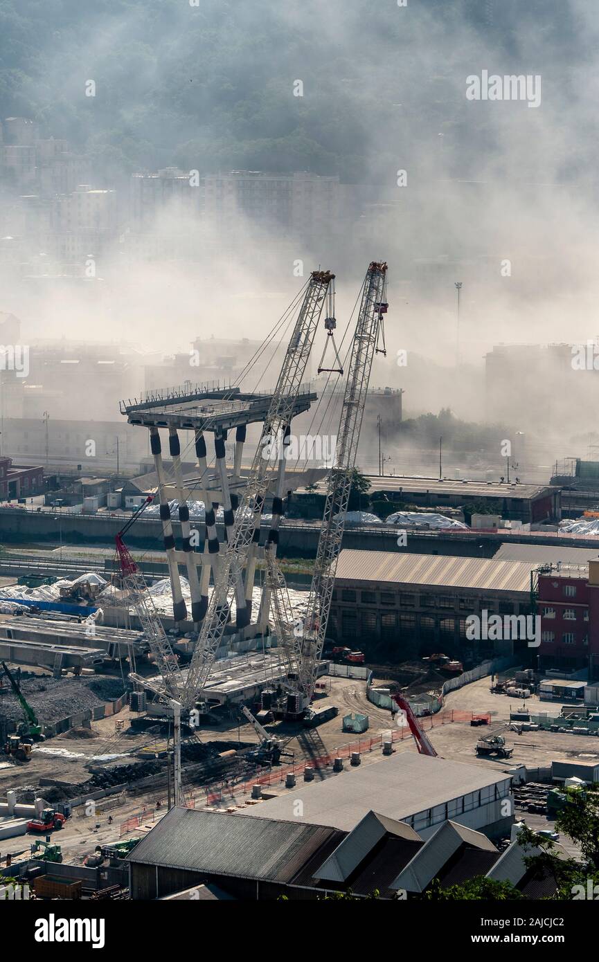 Genoa, Italy - 28 June, 2019: Remains of Morandi bridge are seen after ...